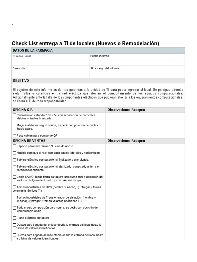 Check List Entrega Locales Construcción | PDF | Electricidad | Bienes ...