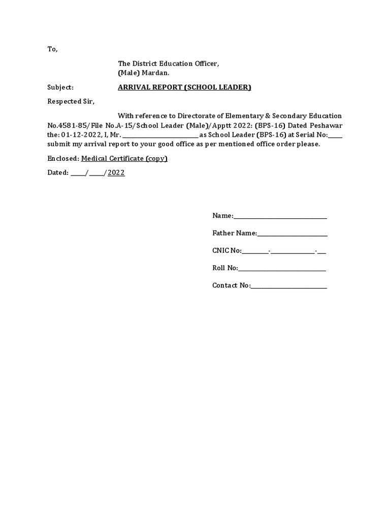 Arrival Report (School Leader) | PDF