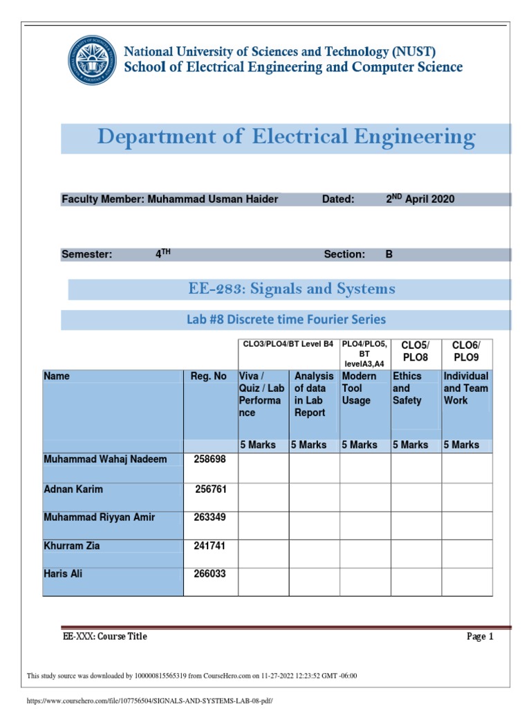 Signals and Systems Lab 08 PDF | PDF | Fourier Transform | Fourier Series