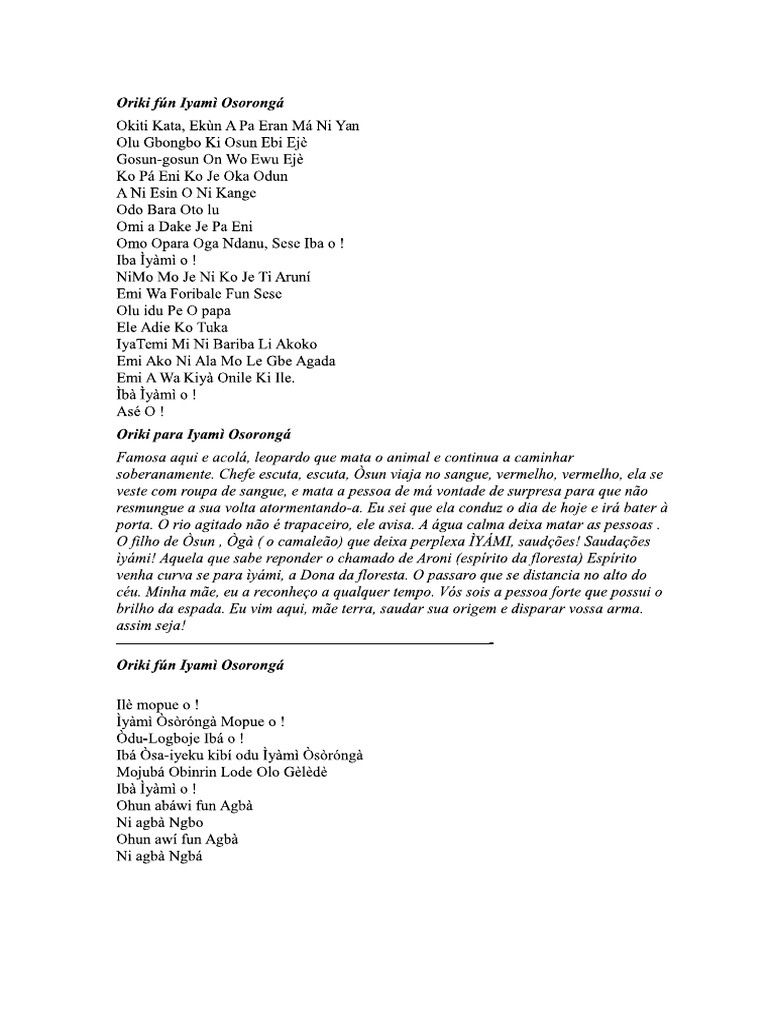 Oriki Fún Iyamì Osorongá | PDF