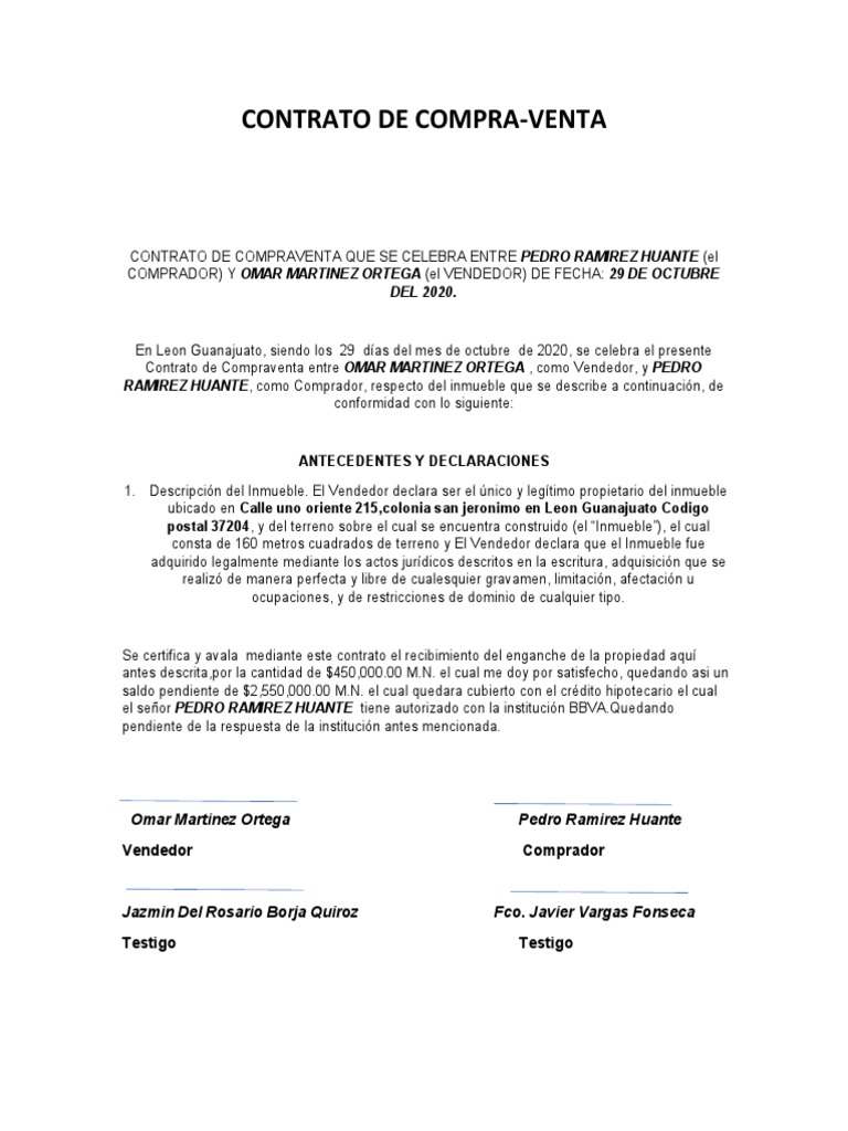 Contrato de compra-venta de una propiedad ubicada en Leon, Guanajuato | PDF