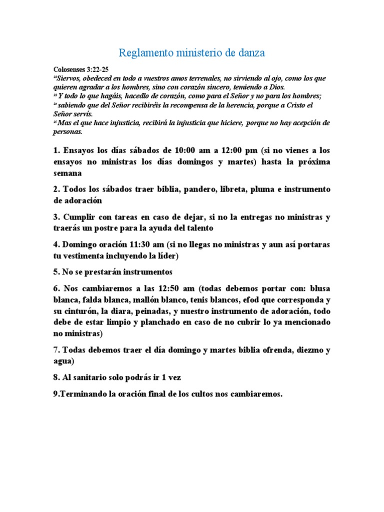 Reglas y lineamientos para el ministerio de danza en la iglesia | PDF ...