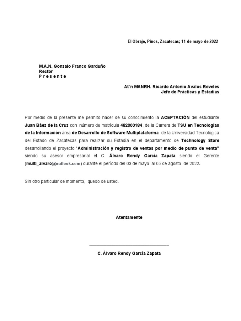 Carta de Aceptación | PDF