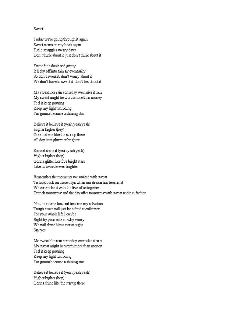 Sweat - TXT Lyrics | PDF | Poetry