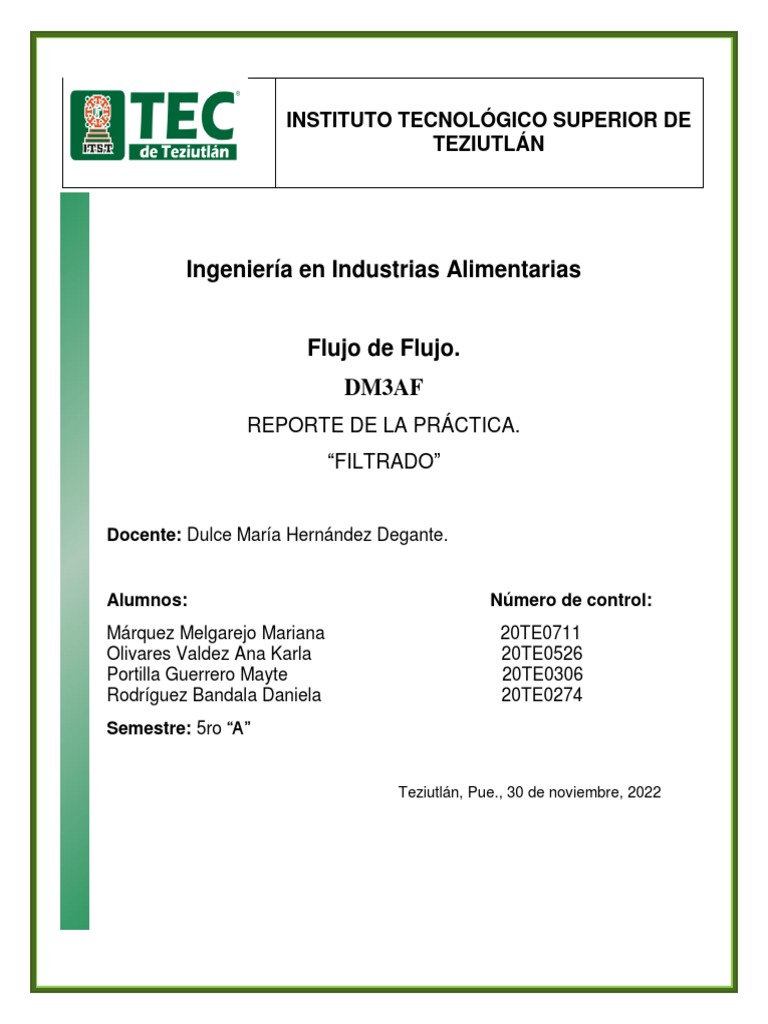 Práctica 1 - Filtración - Daniela Rodriguez Bandala | PDF | Filtración ...