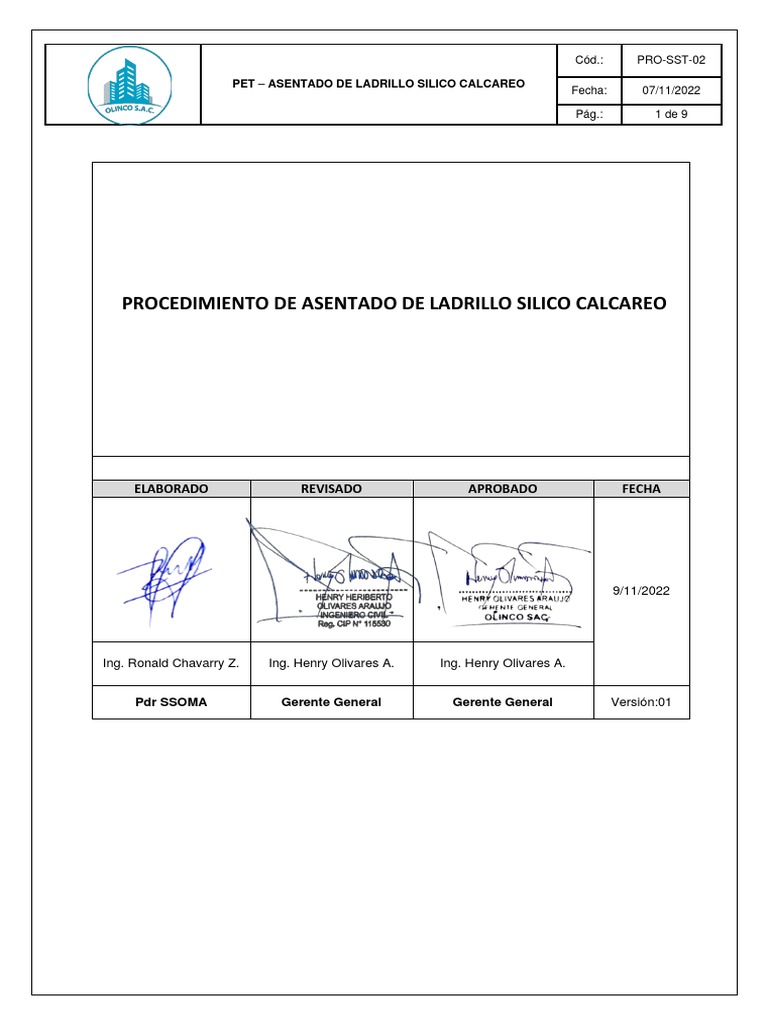 Procedimiento Asentado Ladrillo Silico Calcareo | PDF | Albañilería ...