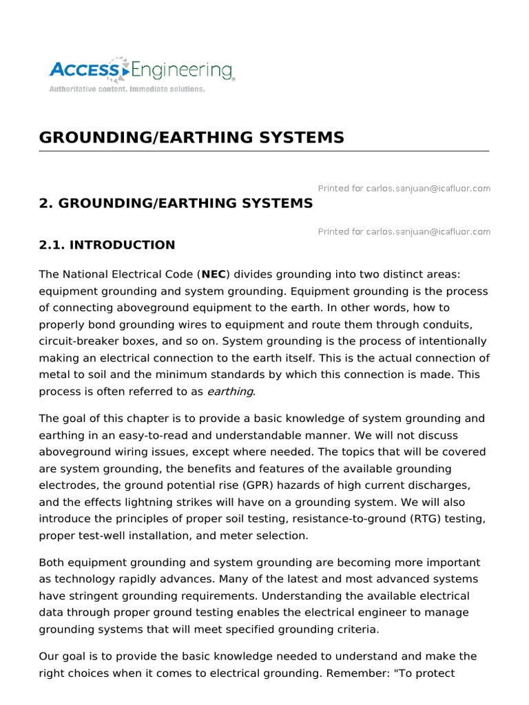Grounding Earthing Systems | PDF | Electrical Resistivity And ...