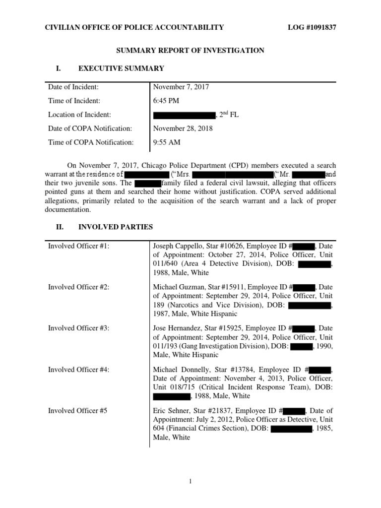 COPA Report On Mendez Family Raid | PDF | Search And Seizure | Fourth ...