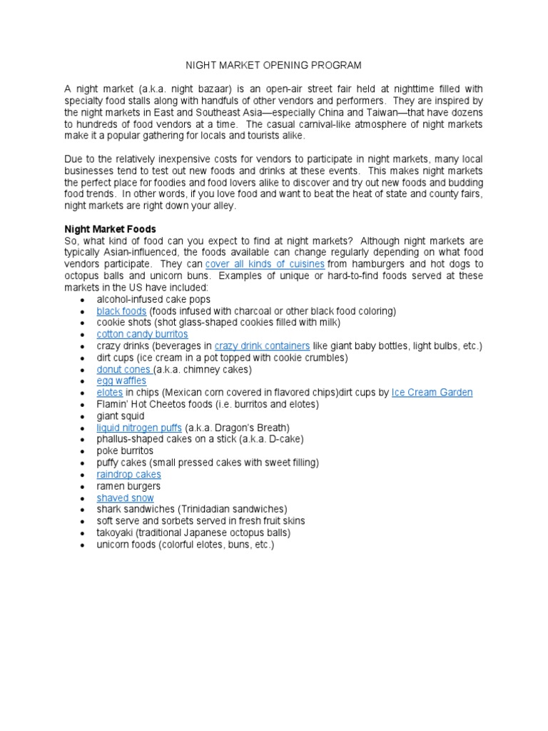 Night Market Food Experience Guide | PDF