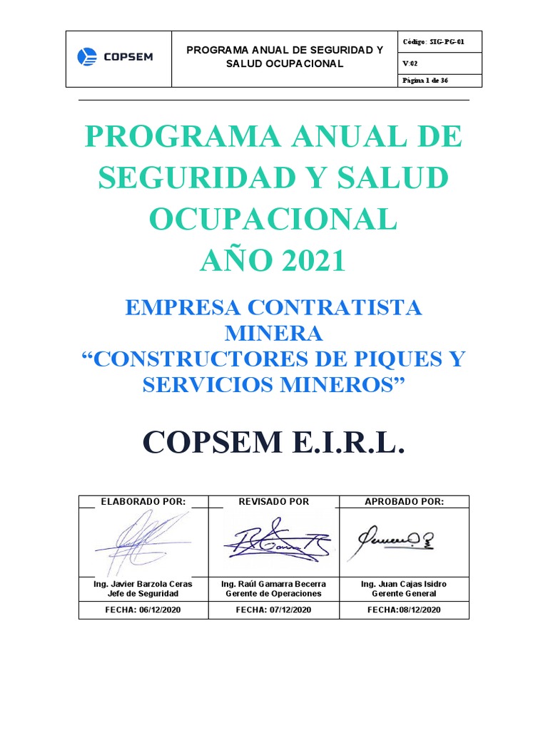 Programa Anual de Seguridad 2021-ECM COPSEM | PDF | Seguridad y salud ocupacional | Factores ...