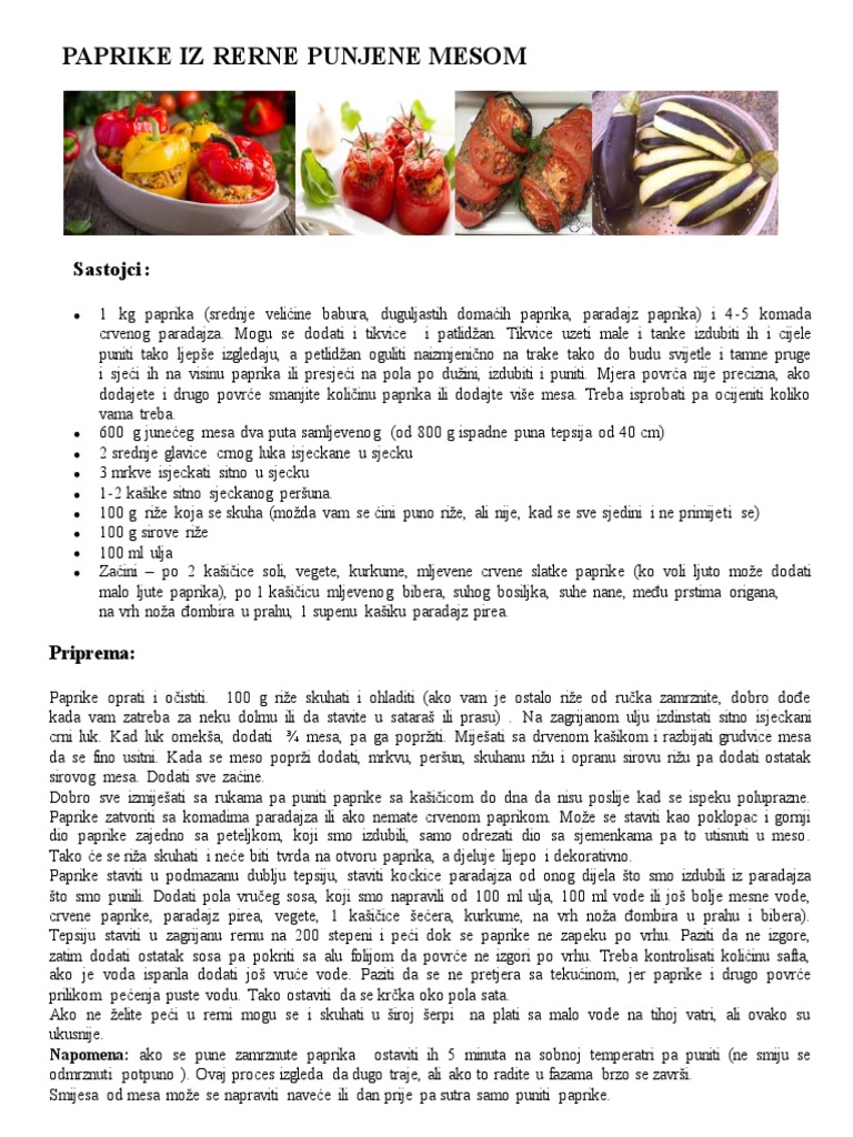 Paprike Iz Rerne Punjene Mesom | PDF