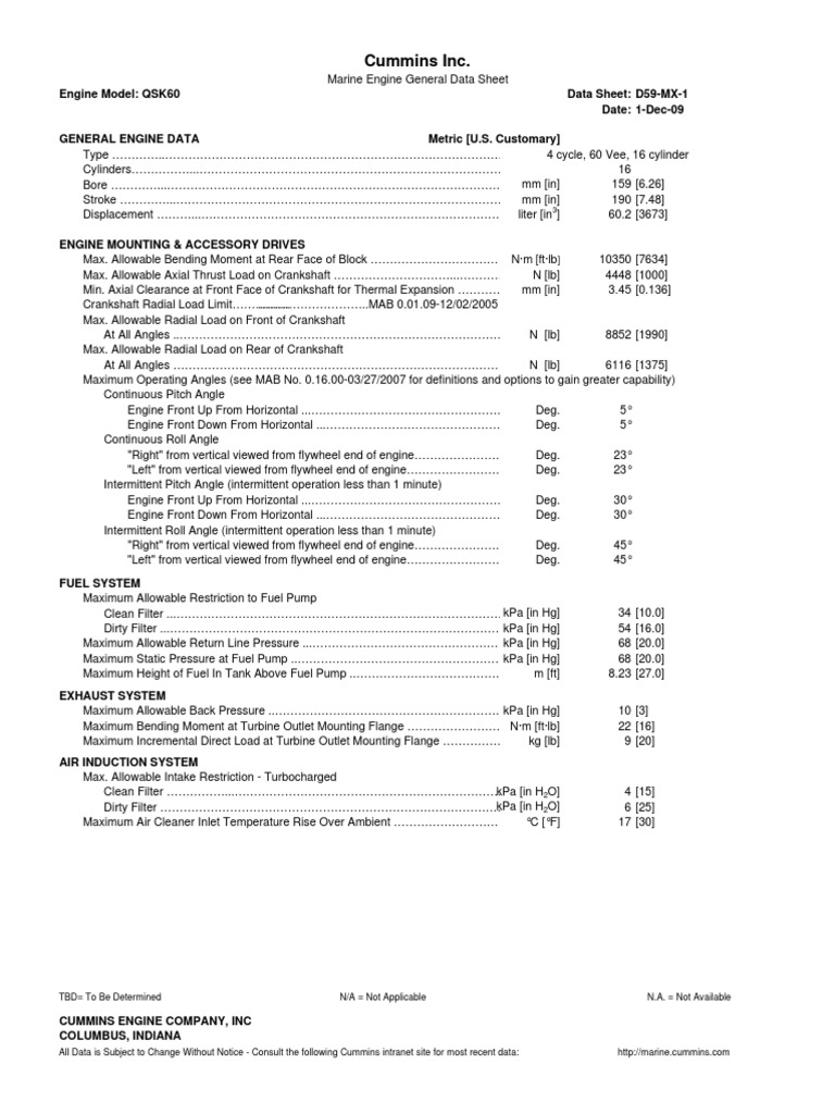 Marine Engine General Data Sheet | PDF | Internal Combustion Engine ...