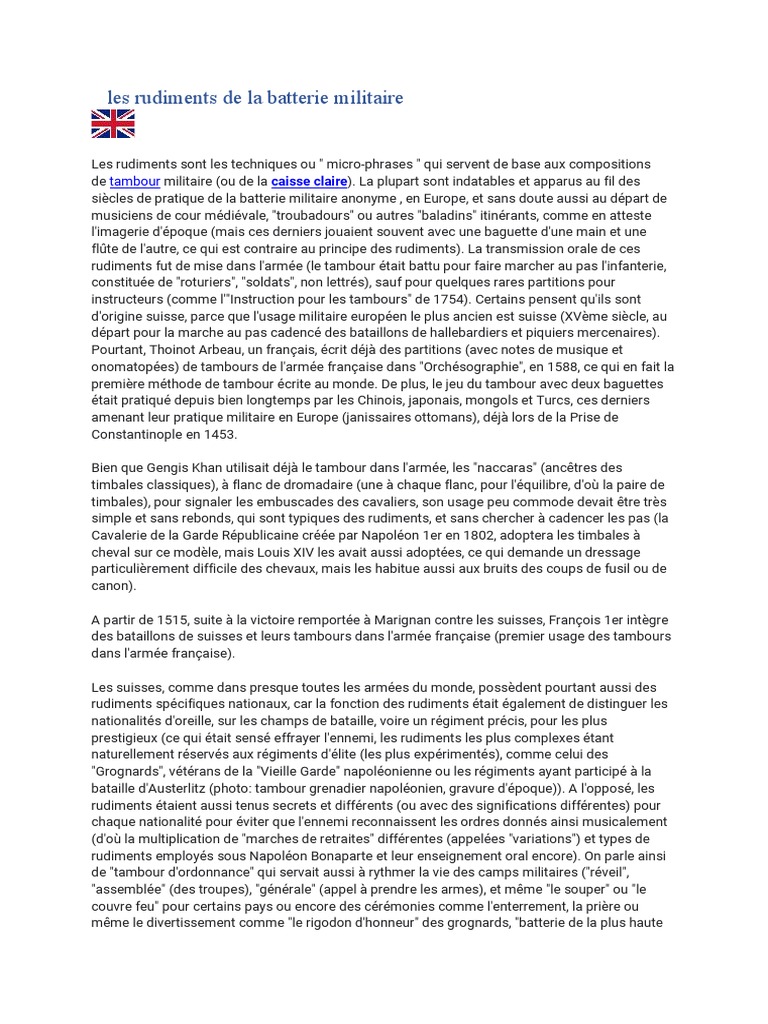 Rudiments de la batterie militaire | PDF | Batterie | Tambour