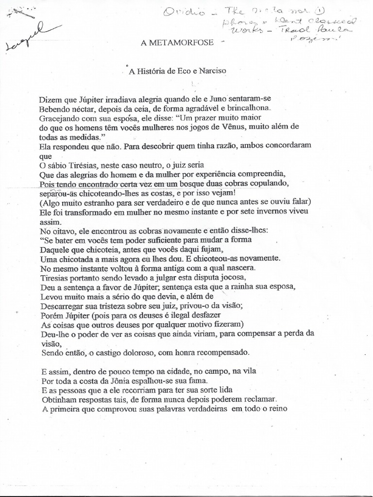 OVIDIO. A Historia de Eco e Narciso | PDF