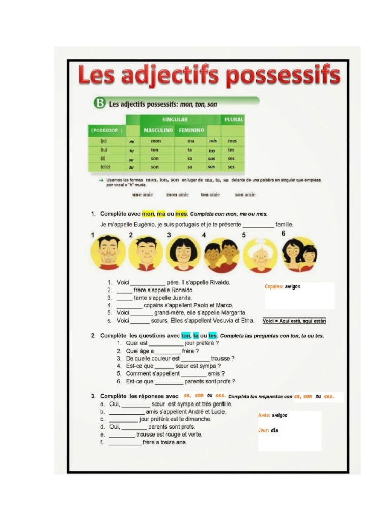 Les Adjectifs Possessifs | PDF