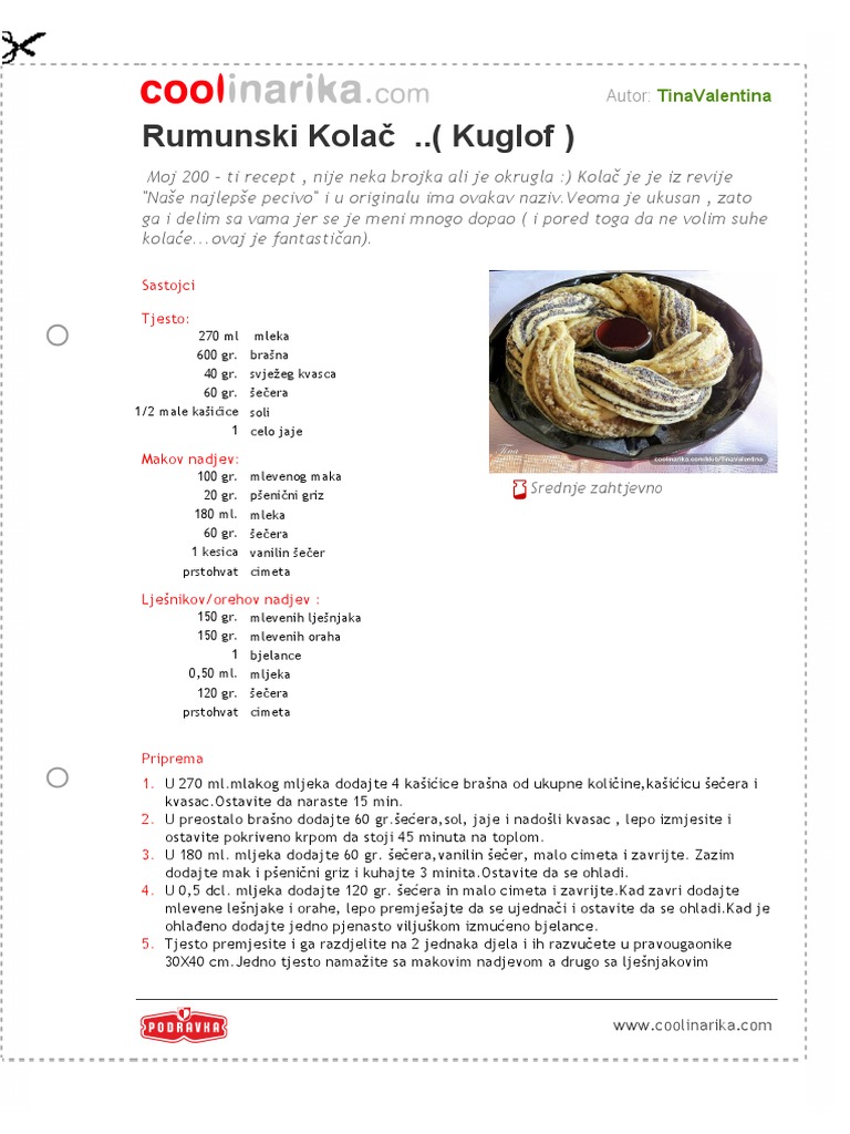 Rumunski Kolac Kuglof | PDF