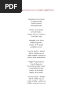Letra y traducción de "Imagine" | PDF | Música grabada | Ocio