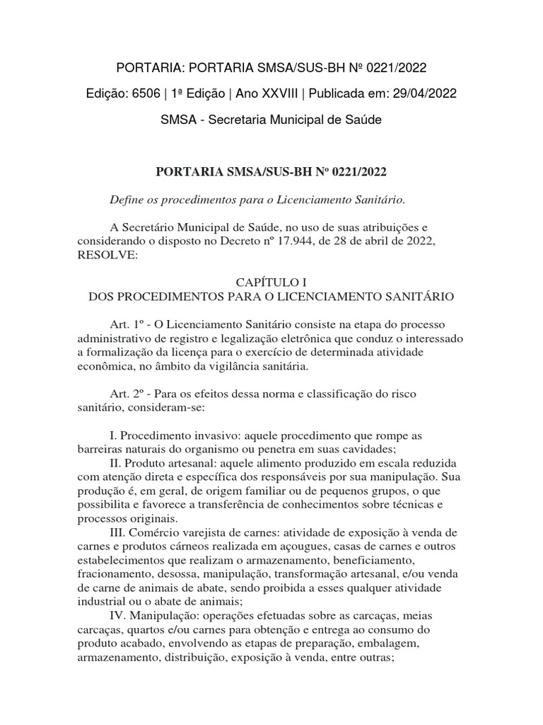 Portaria Smsa-Sus-Bh #0221-2022 | PDF | Odontologia | Dentista