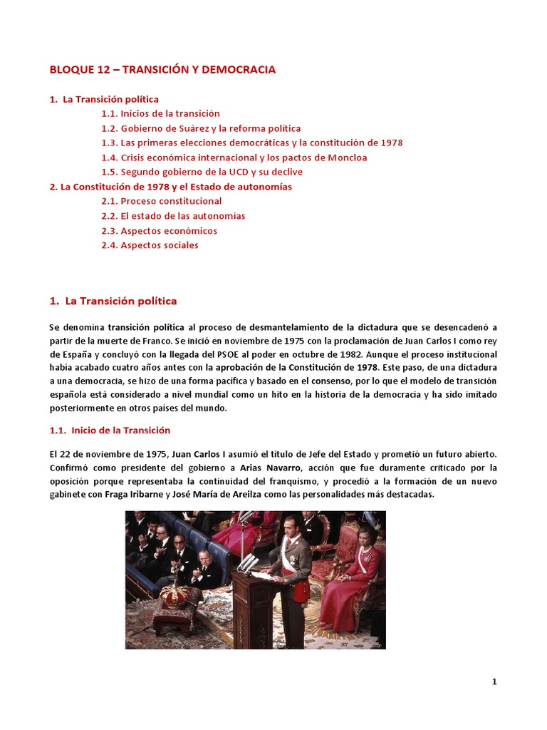 Apuntes. Bloque 12 - Transición y Democracia | PDF | España franquista ...