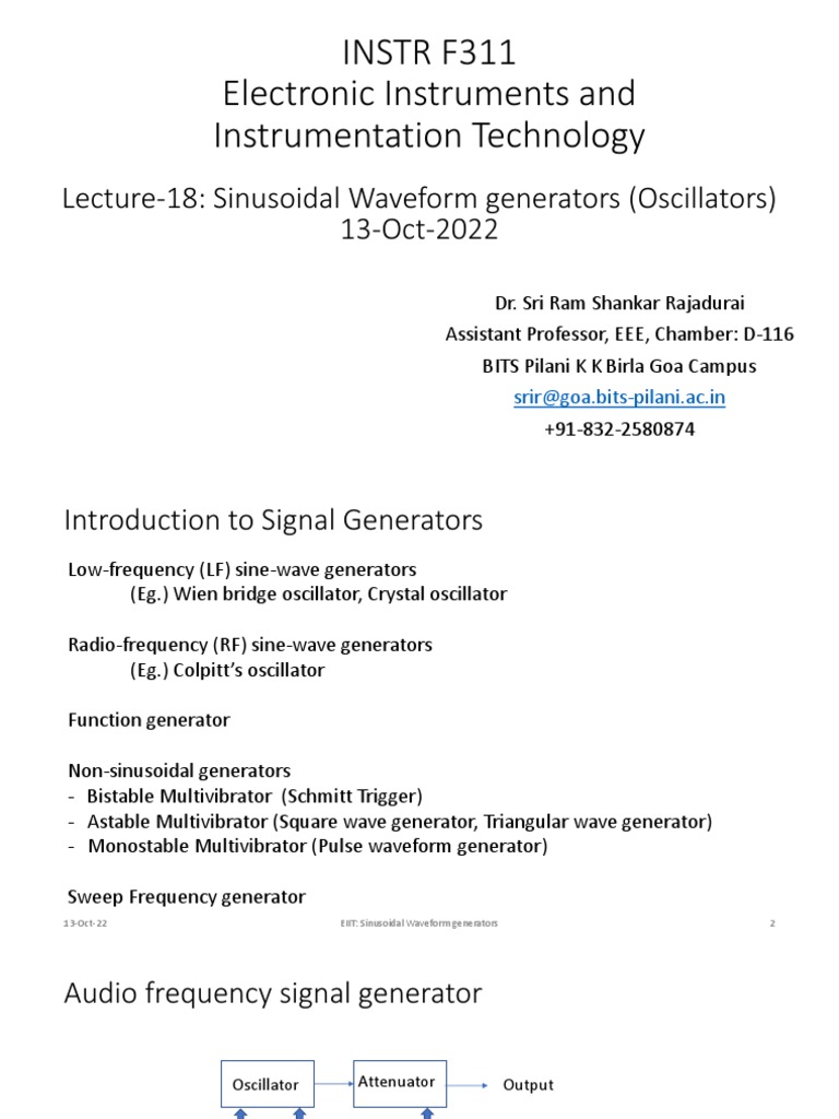 Lecture 18 Oscillators 13 Oct 22 | PDF | Electronic Oscillator | Amplifier