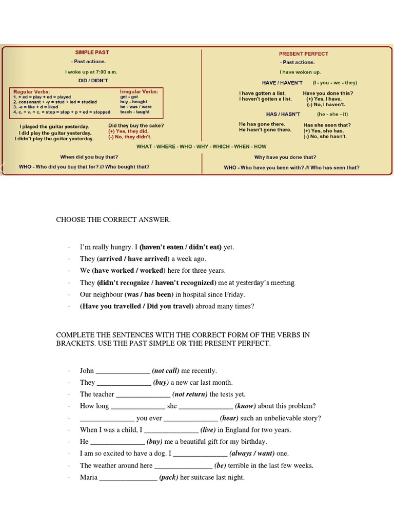 Present Perfect - Simple Past - Exercises | PDF