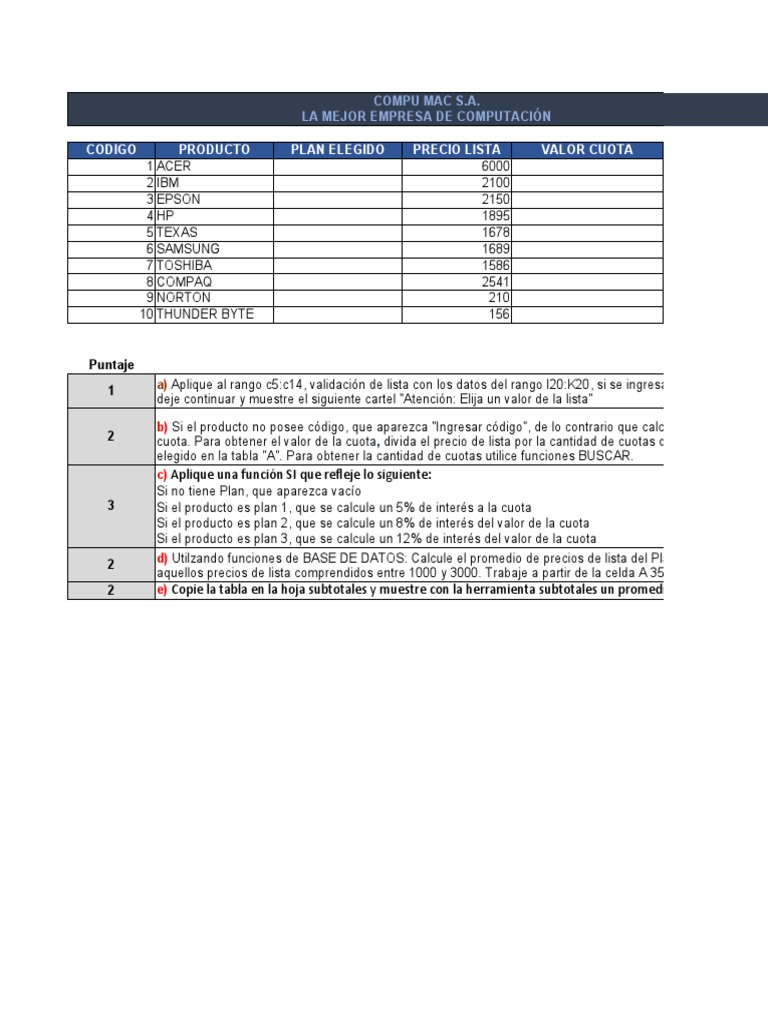 Examen Excel Nivel II 2018 Tema 4 | Descargar gratis PDF | Hardware de la computadora | Ciencias ...