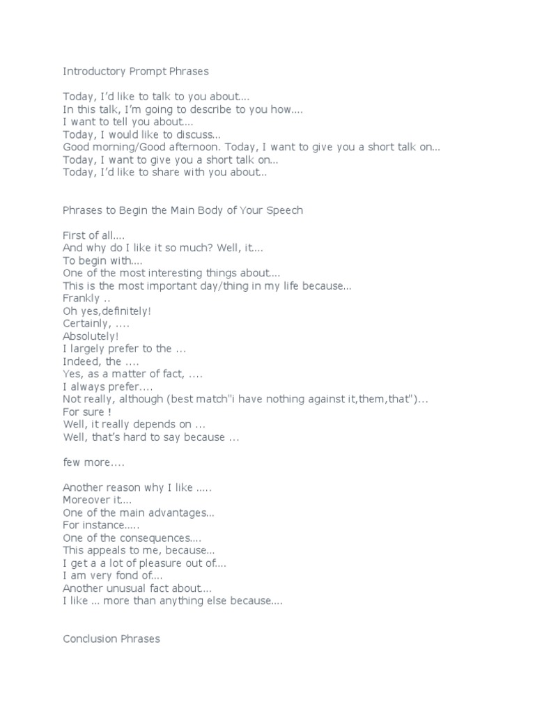 Introductory Prompt Phrases | PDF | Question | Ellipsis