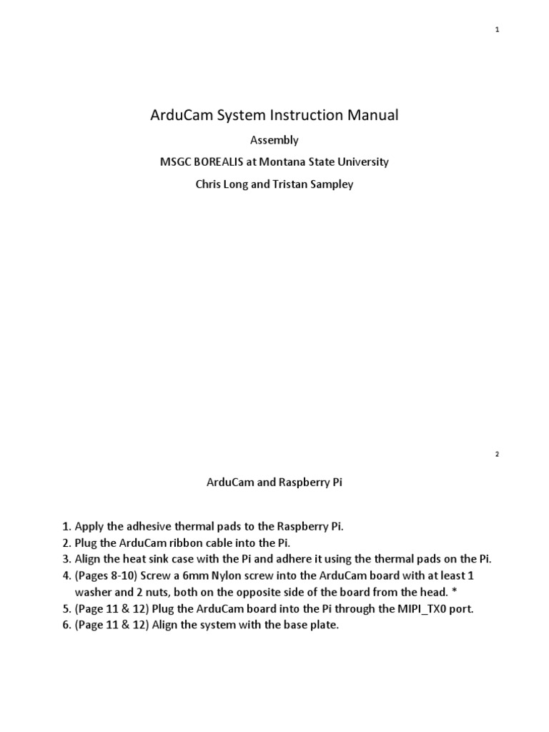 Raspberry Pi ArduCam System Instruction Manual | PDF | Electrical ...