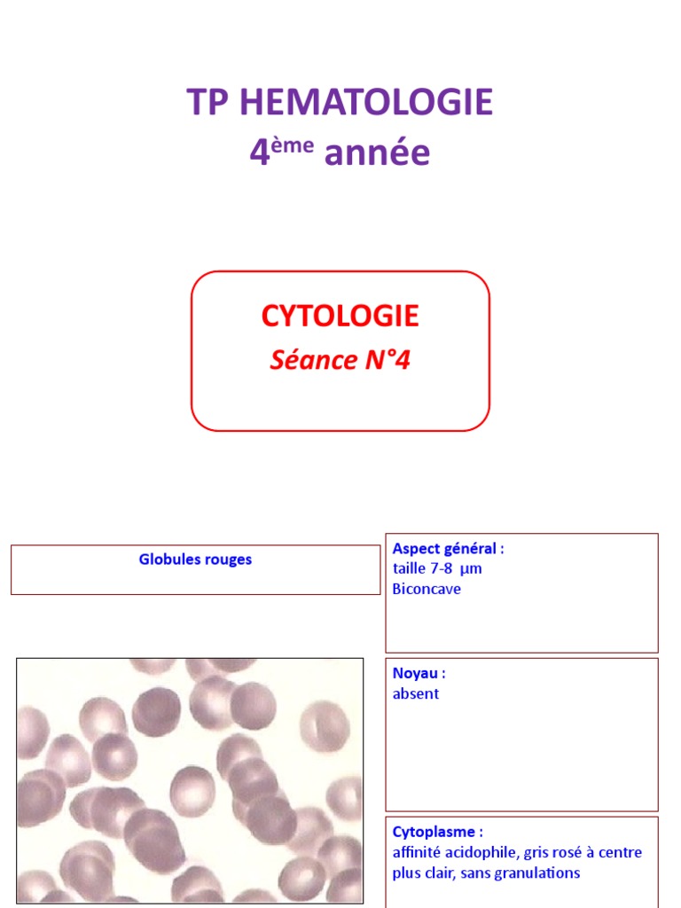 Anomalies des globules rouges en hématologie | PDF | Globule rouge | Anémie