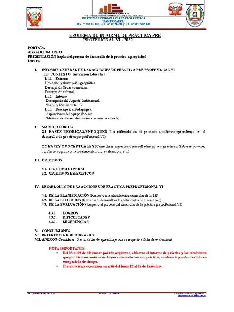 ESQUEMA DE INFORME PRAC. PRE PROF VI 2022-X | PDF | Evaluación | Teoría de la educación