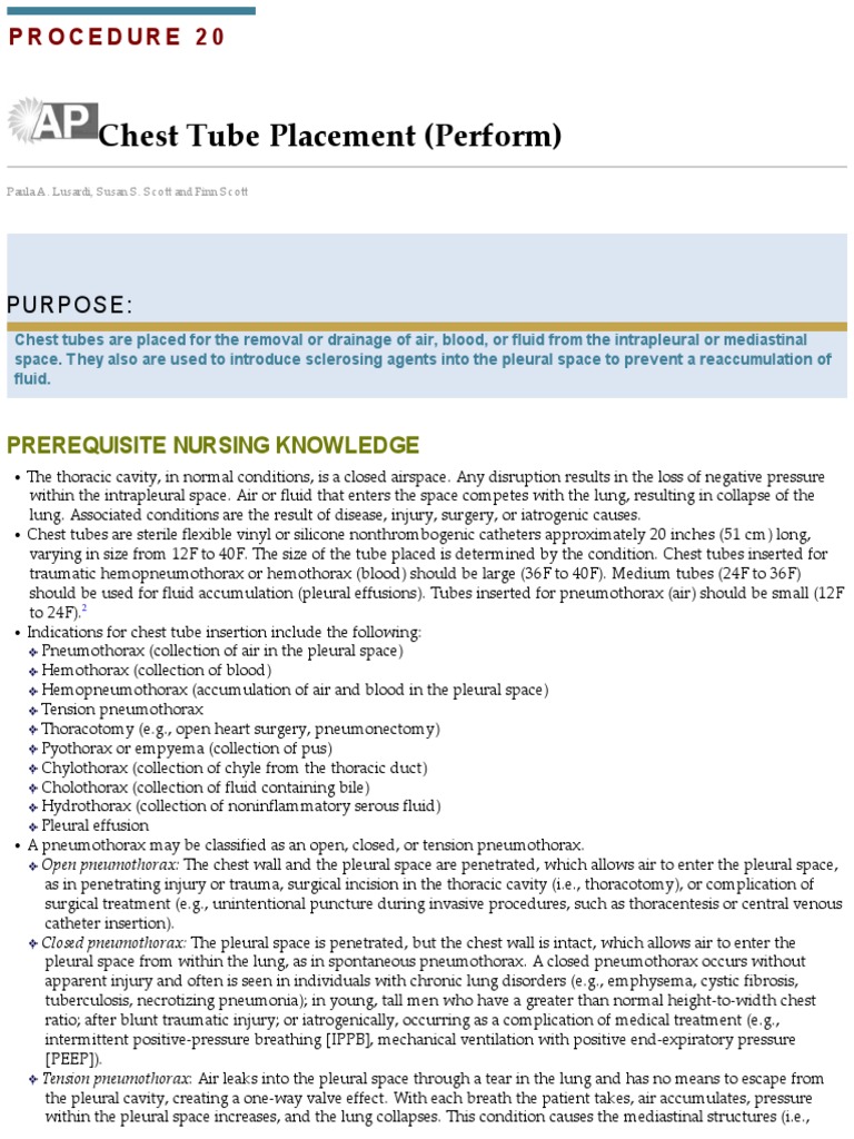 Chest Tube Placement Guide | PDF | Medicine | Diseases And Disorders