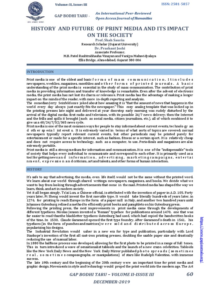 (60-63) History and Future of Print Media and Its Impact On The Society ...