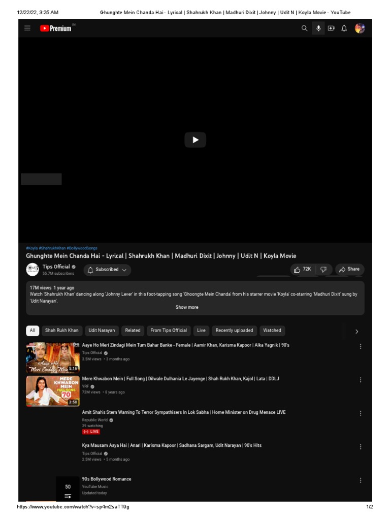 Ghunghte Mein Chanda Ha Lyr Cal - Shahrukh Khan - Madhur Dix - Johnny - Ud N - Koyla Mov e ...