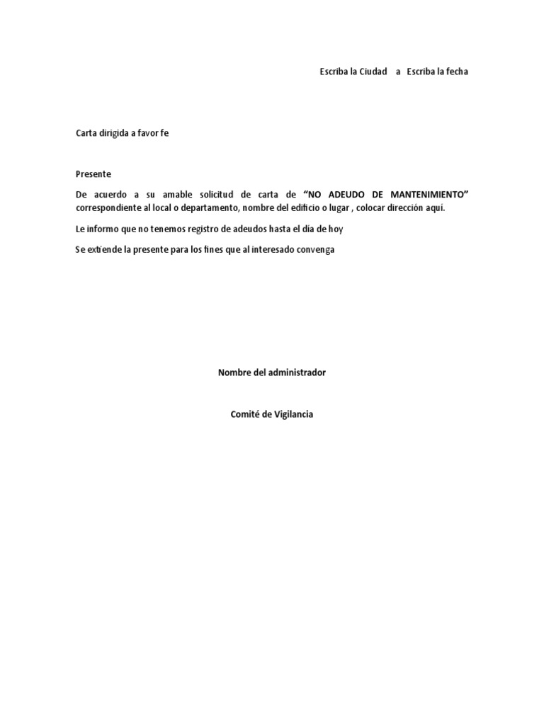 Carta de No Adeudo Con Deuda | PDF