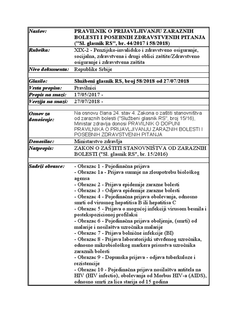 3.9. PRAVILNIK O PRIJAVLJIVANJU ZARAZNIH BOLESTI I POSEBNIH ...