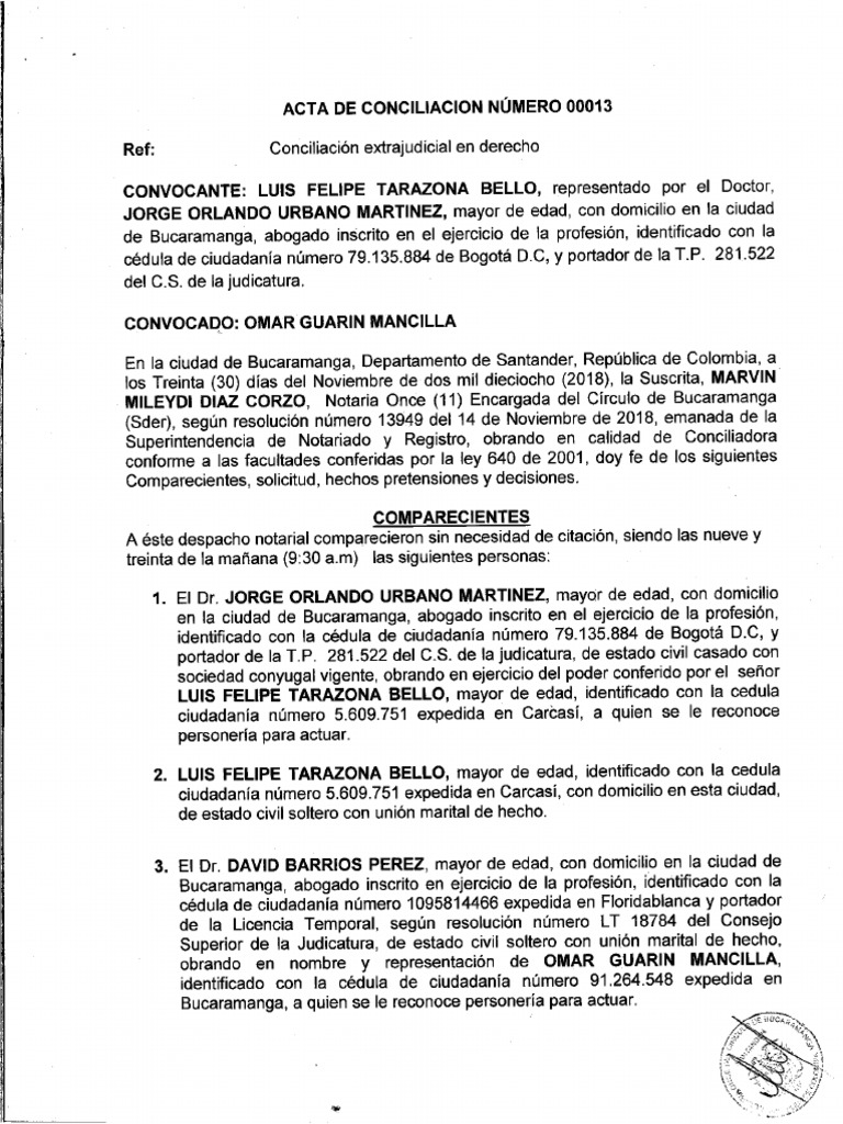 Acta de Conciliacion Ejemplo | PDF