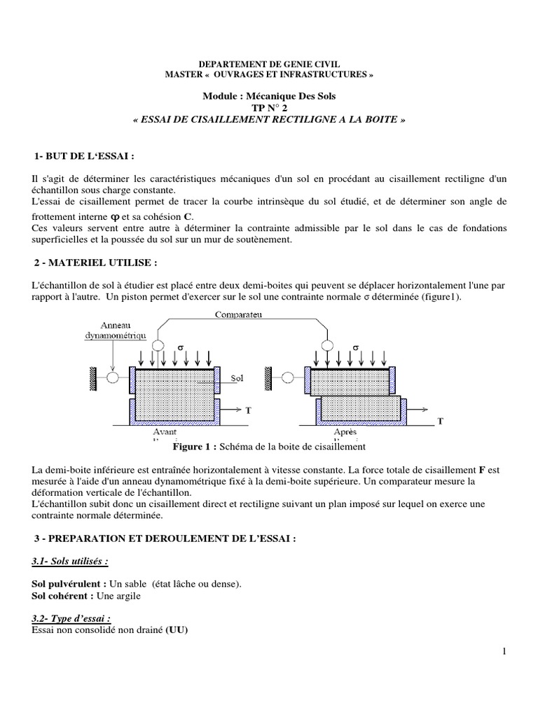 Essai de Cisaillement à la Boîte | PDF | Contrainte de cisaillement ...