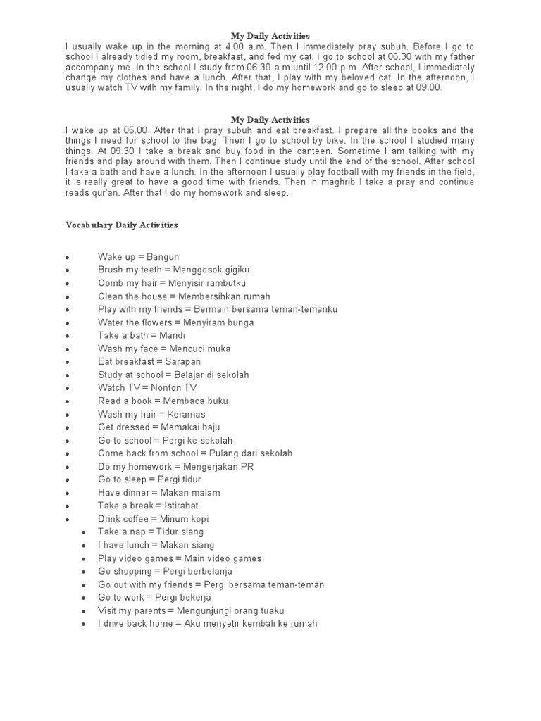 My Daily Activities | PDF