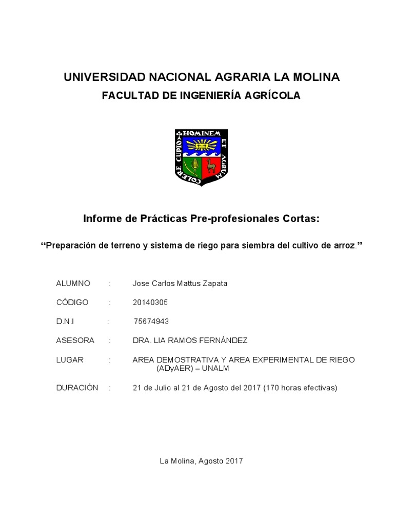 Informe de Prácticas de Carlos Mattus | PDF | Agricultura | Riego