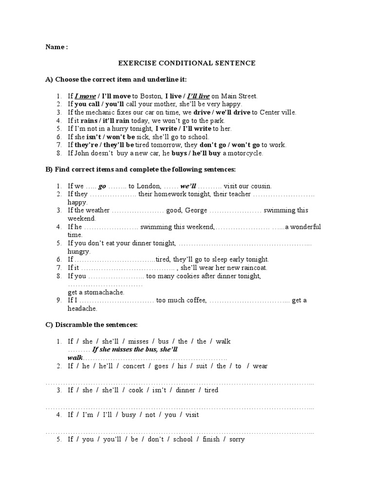 Exercise Conditional Sentence | PDF