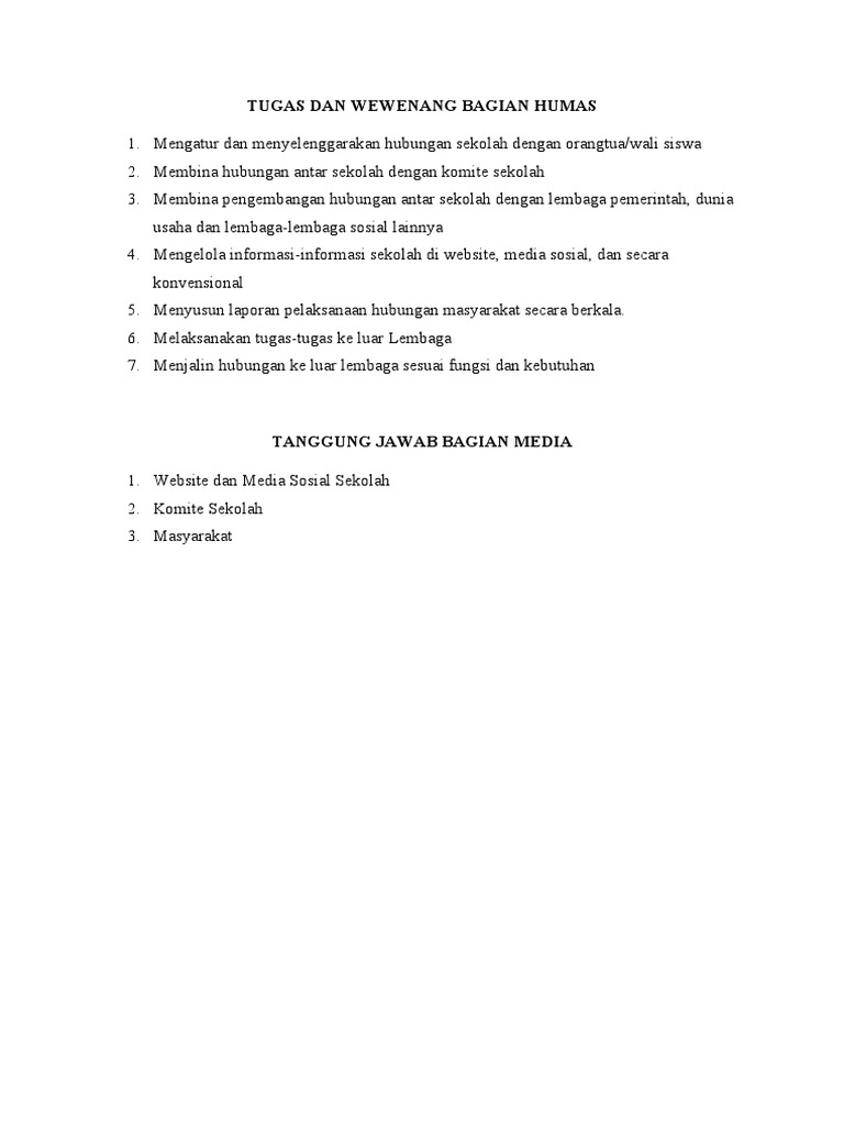Tugas Dan Wewenang Bagian Humas | PDF | Ilmu Sosial