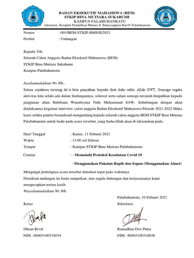 Surat Undangan Interview BEM | PDF