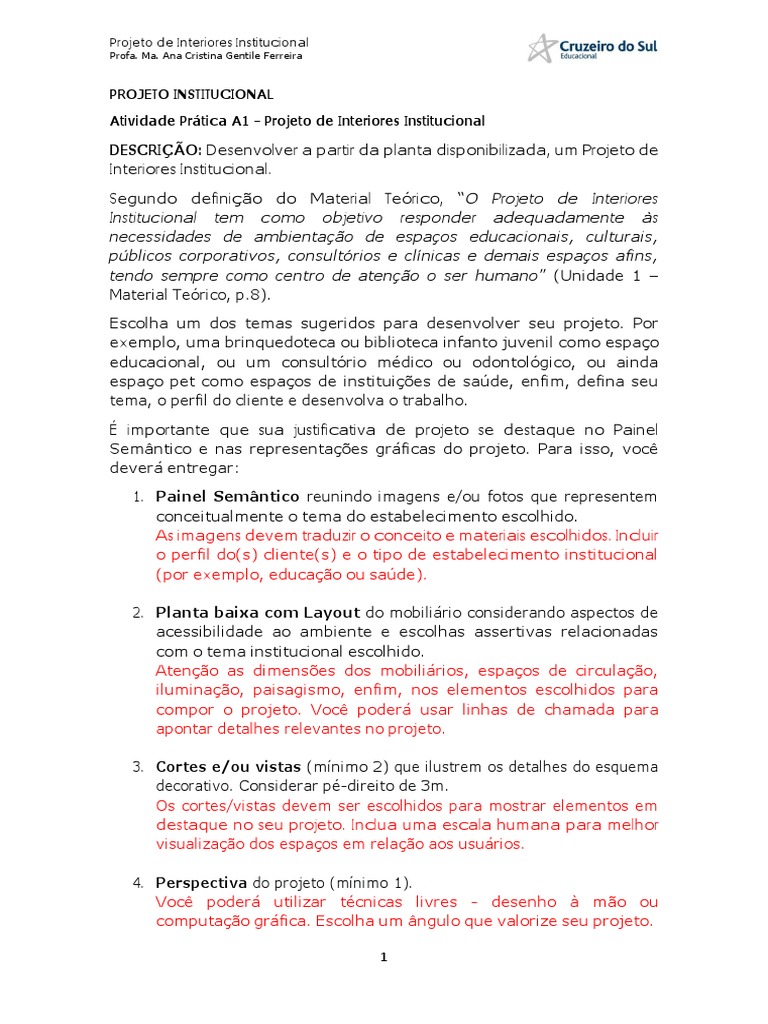 Atividade Prática A1 - Proj. Int. Institucional | PDF | Desenho | Perspectiva (gráficos)