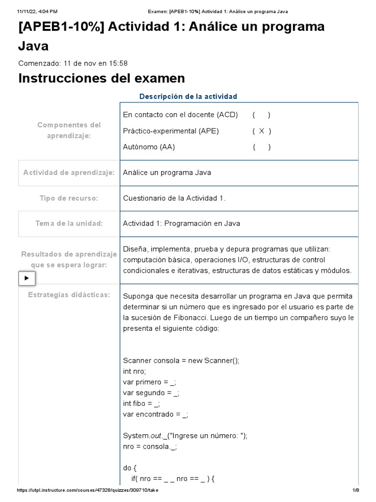 Examen - (APEB1-10%) Actividad 1 - Análice Un Programa Java | PDF ...