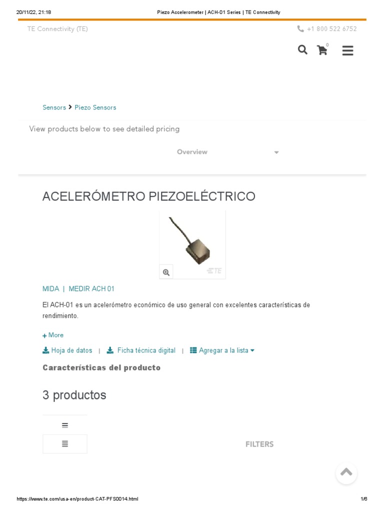 Piezo Accelerometer - ACH-01 Series - TE Connectivity | PDF | Instrumento de medición | Metrología