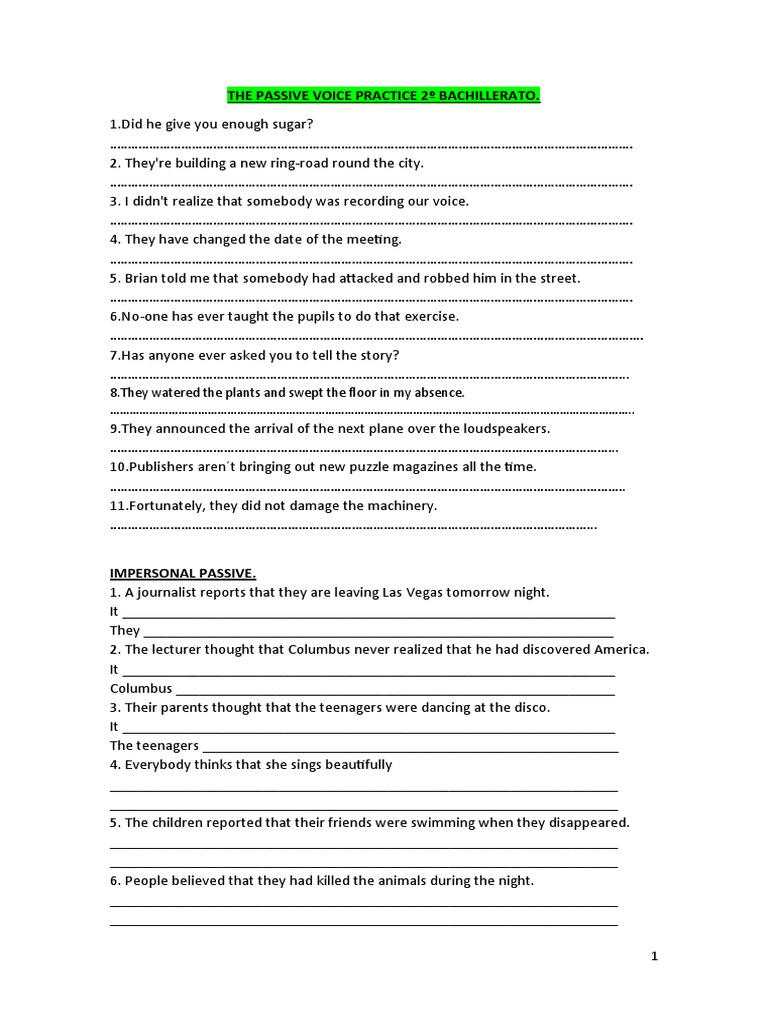 Passive Voice Exercises for 2º Bachillerato | PDF