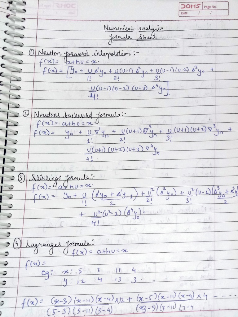 Numerical Analysis Formula sheet | PDF