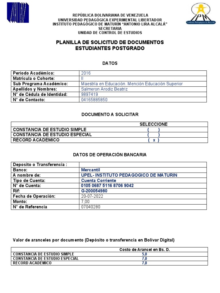 E.postgrado-Planilla de Solicitud de Documentos | PDF | Servicios financieros | Economias