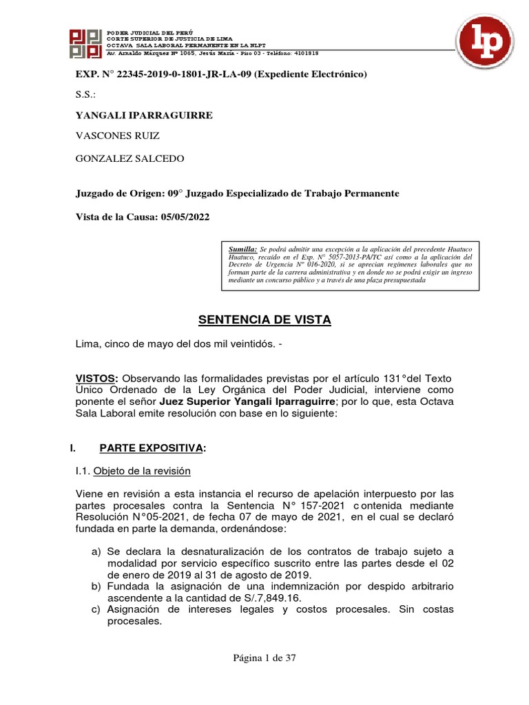 Exp. 22345-2019-09-JR-LA. | PDF | Caso de ley | Derecho laboral