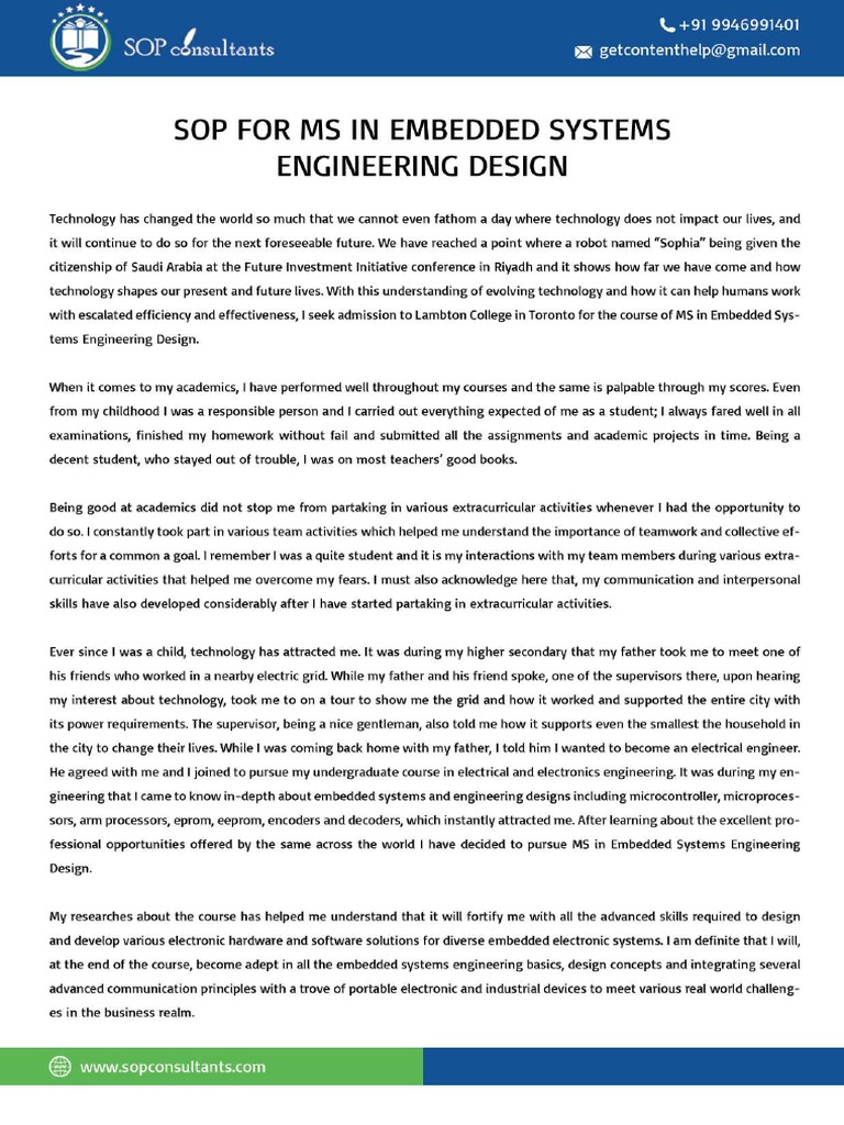 SOP For MS in Embedded Systems Engineering Design | PDF